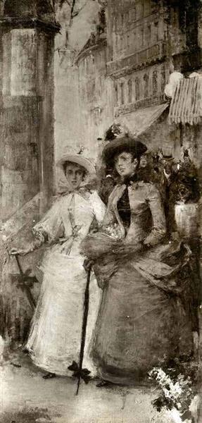 Couple of ladies out for a walk, 1889 - Umberto Veruda - WikiArt.org