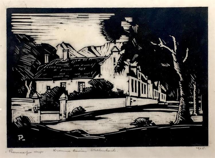 Cape Dutch House with Trees - Woodcut Size 140 X 200mm - Jacobus ...