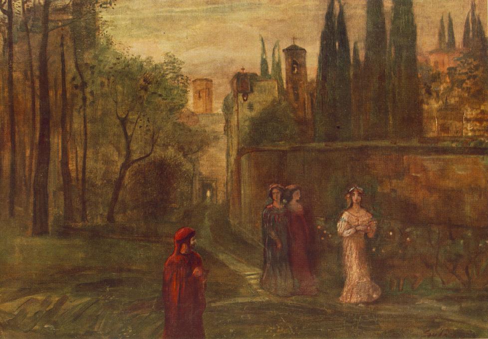 Dante's Meeting with Beatrice, 1907 - Lajos Gulacsy - WikiArt.org